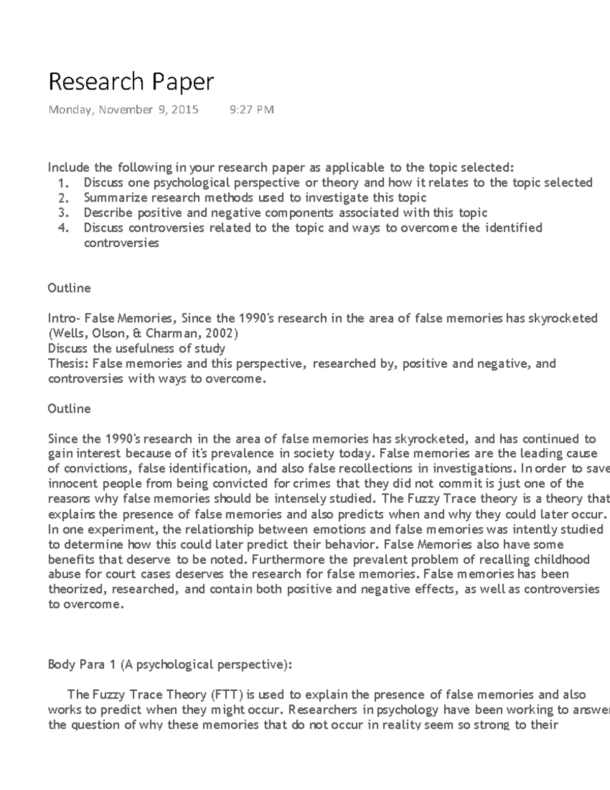 Research Paper - Discuss one psychological perspective or theory and ...