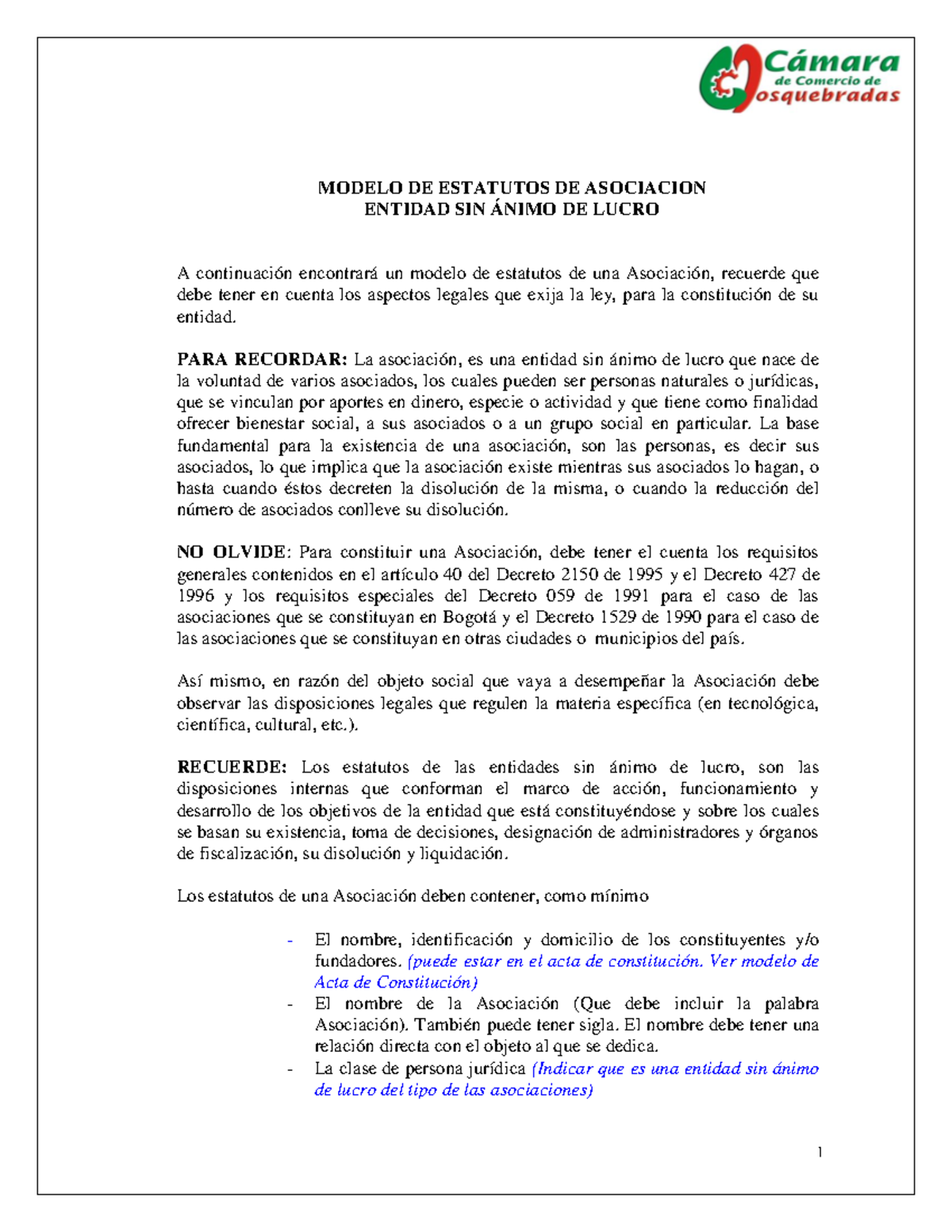 Modelo de estatutos de asociacion - MODELO DE ESTATUTOS DE ASOCIACION ...