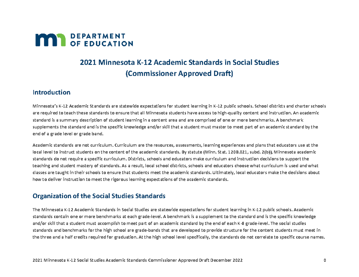 2021 Minnesota K-12 Academic Standards in Social Studies 122022 - 2021 ...