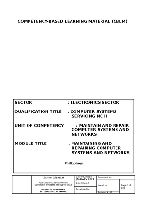 CORE-CSSnc 2 U3-LO1 - Computer Systems Servicing - COMPETENCY-BASED LEARNING MATERIAL (CBLM ...