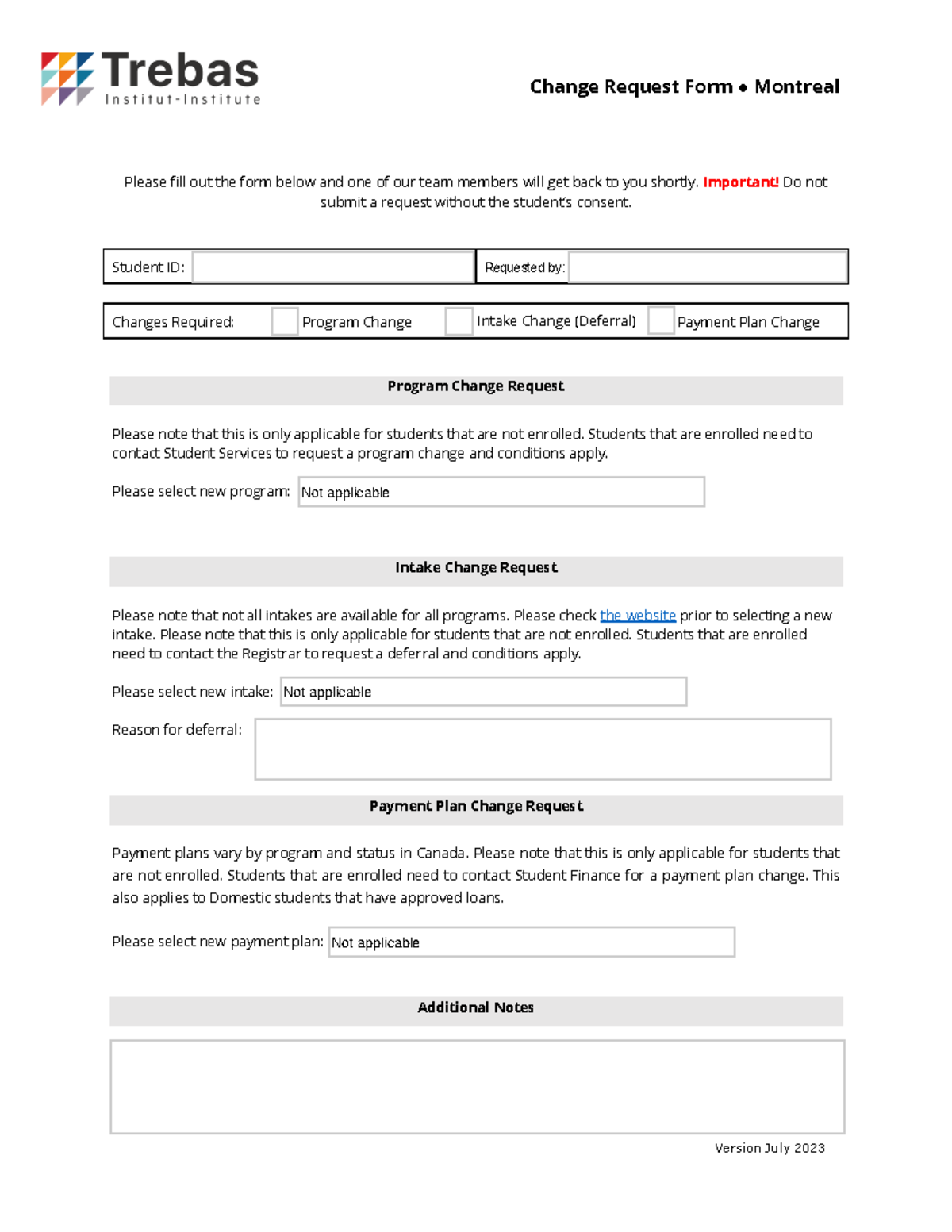 Change Request Form - Montreal English Fillable - Change Request Form ...
