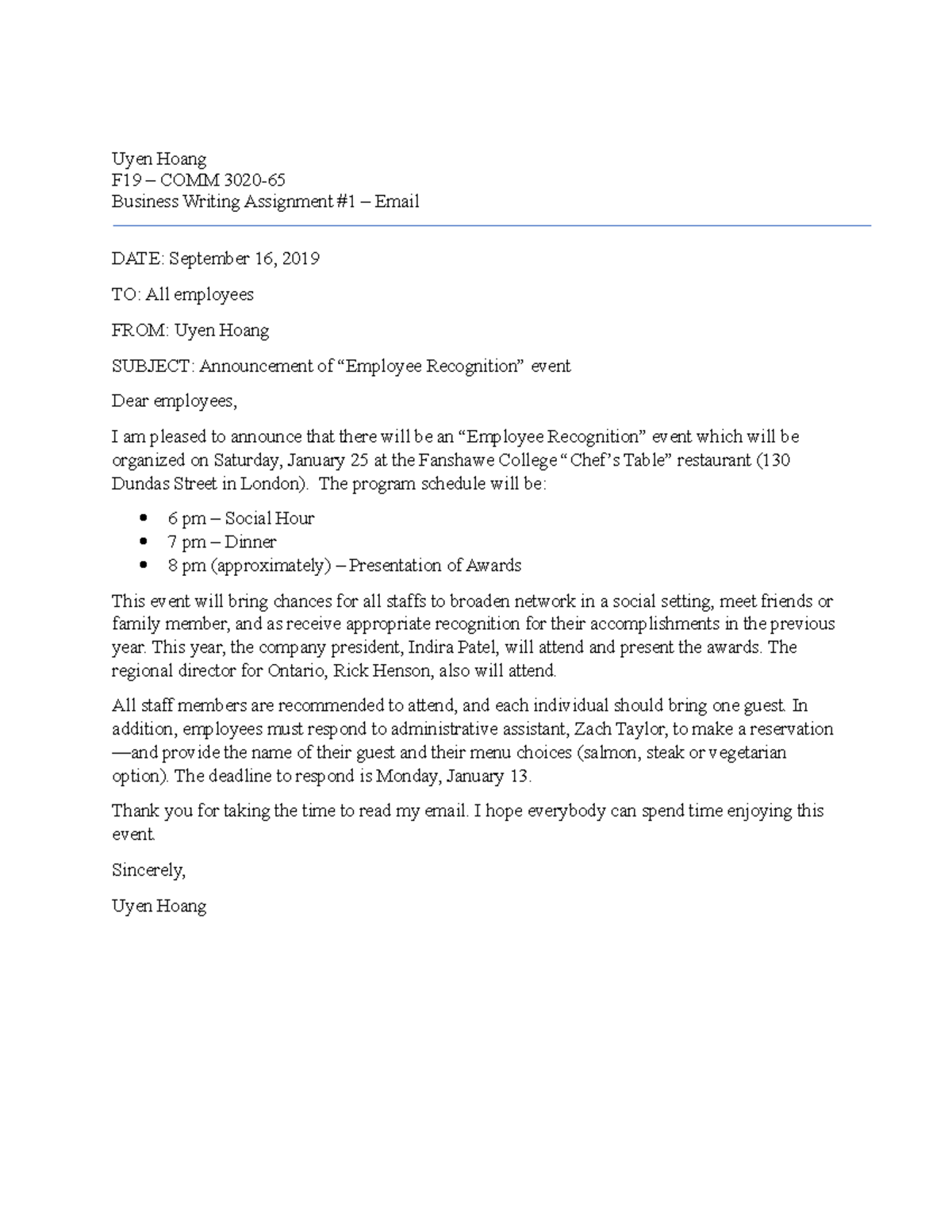 Email Assignment - COMM-3020-65-19F - Uyen Hoang F19 – COMM 3020 ...