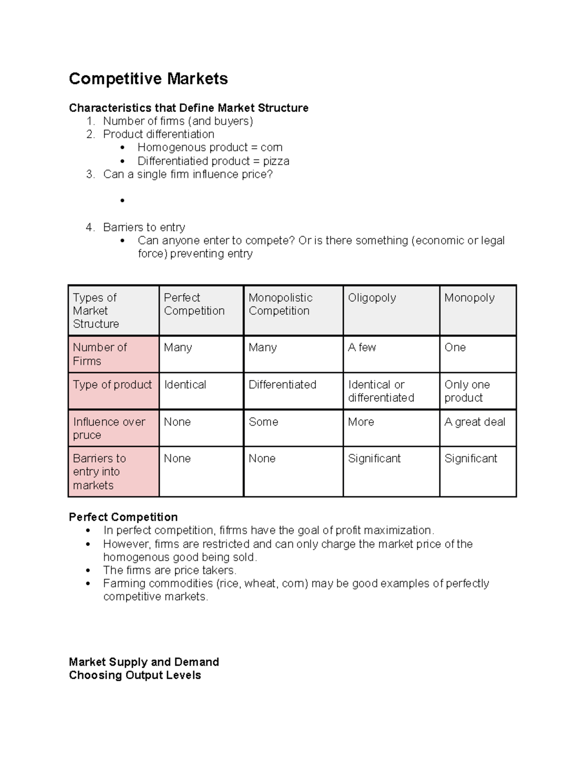 Chapter 9 - Competitive Markets - Competitive Markets Characteristics ...