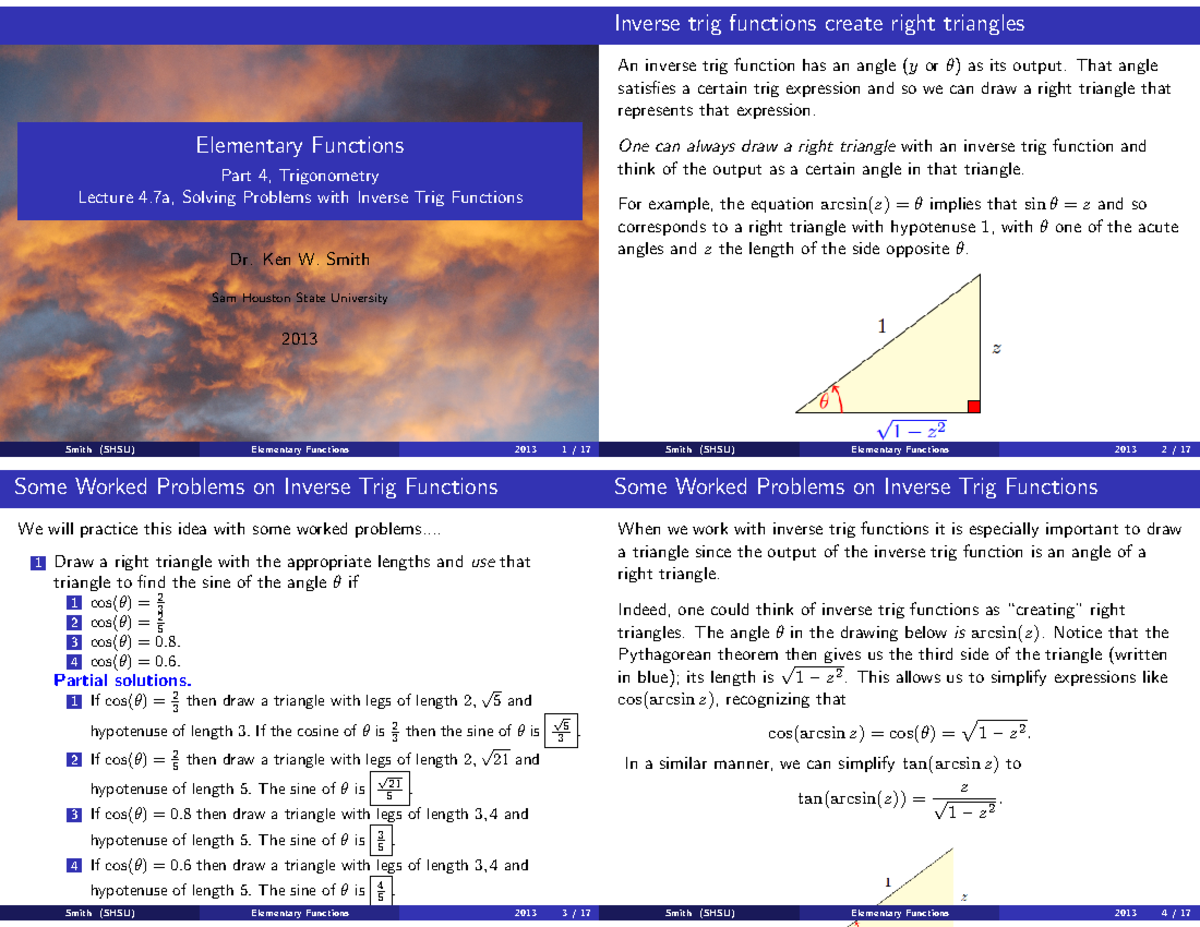 4.7 Solving Problems with Inverse Trig Functions (slides 4-to-1 ...