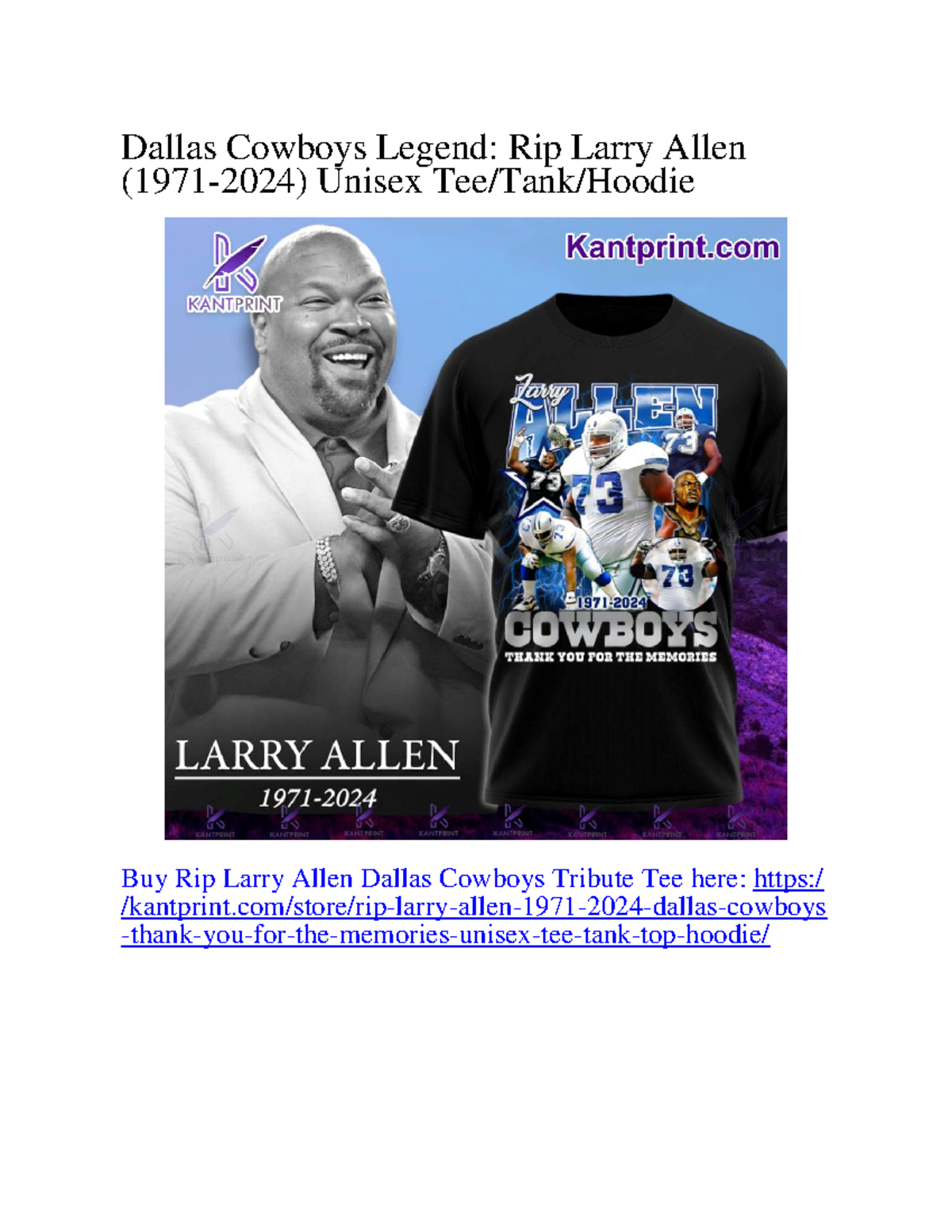 Dallas Cowboys Legend: Rip Larry Allen (1971-2024) Unisex Tee/Tank ...