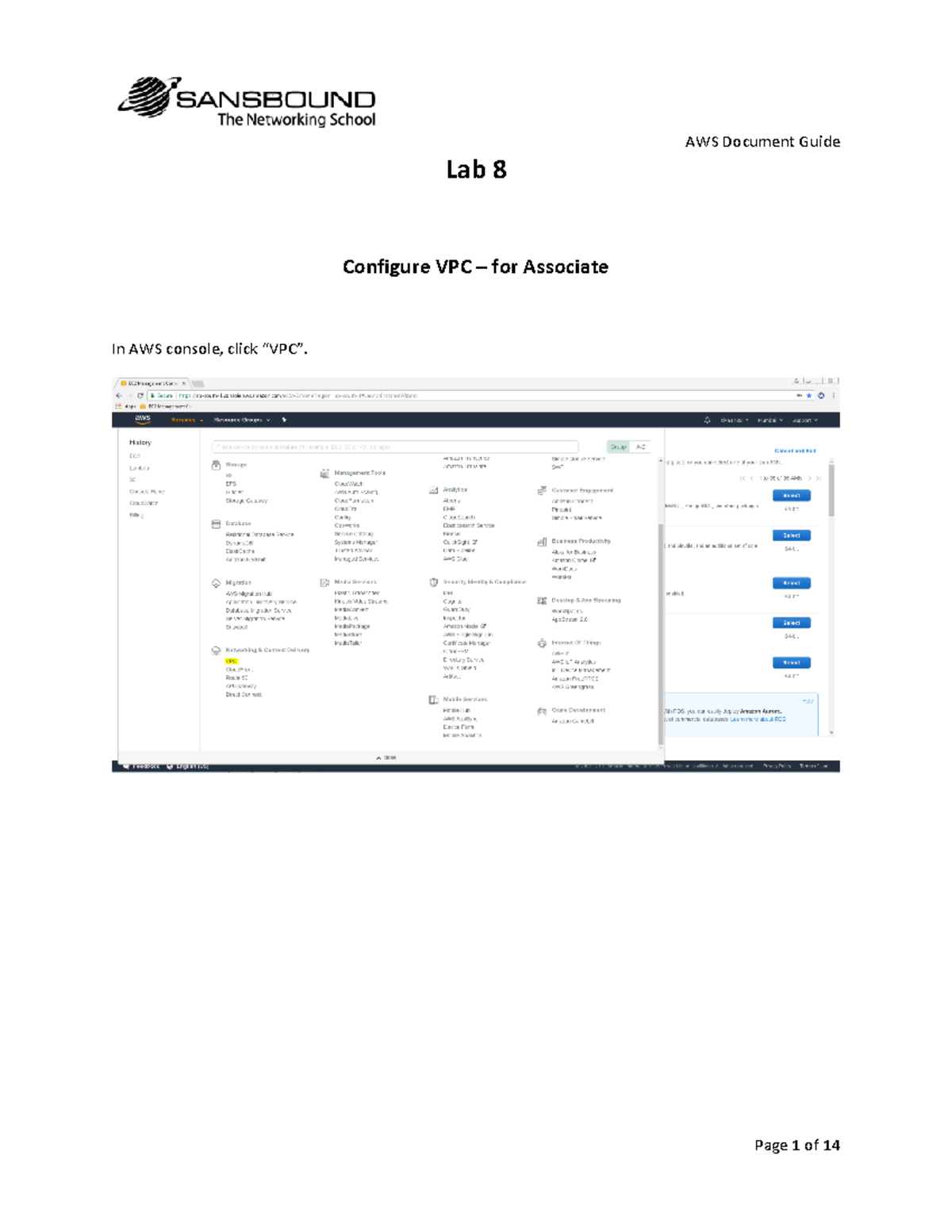 Lab 8 - Configure VPC for Beginners - In AWS console, click “VPC ...