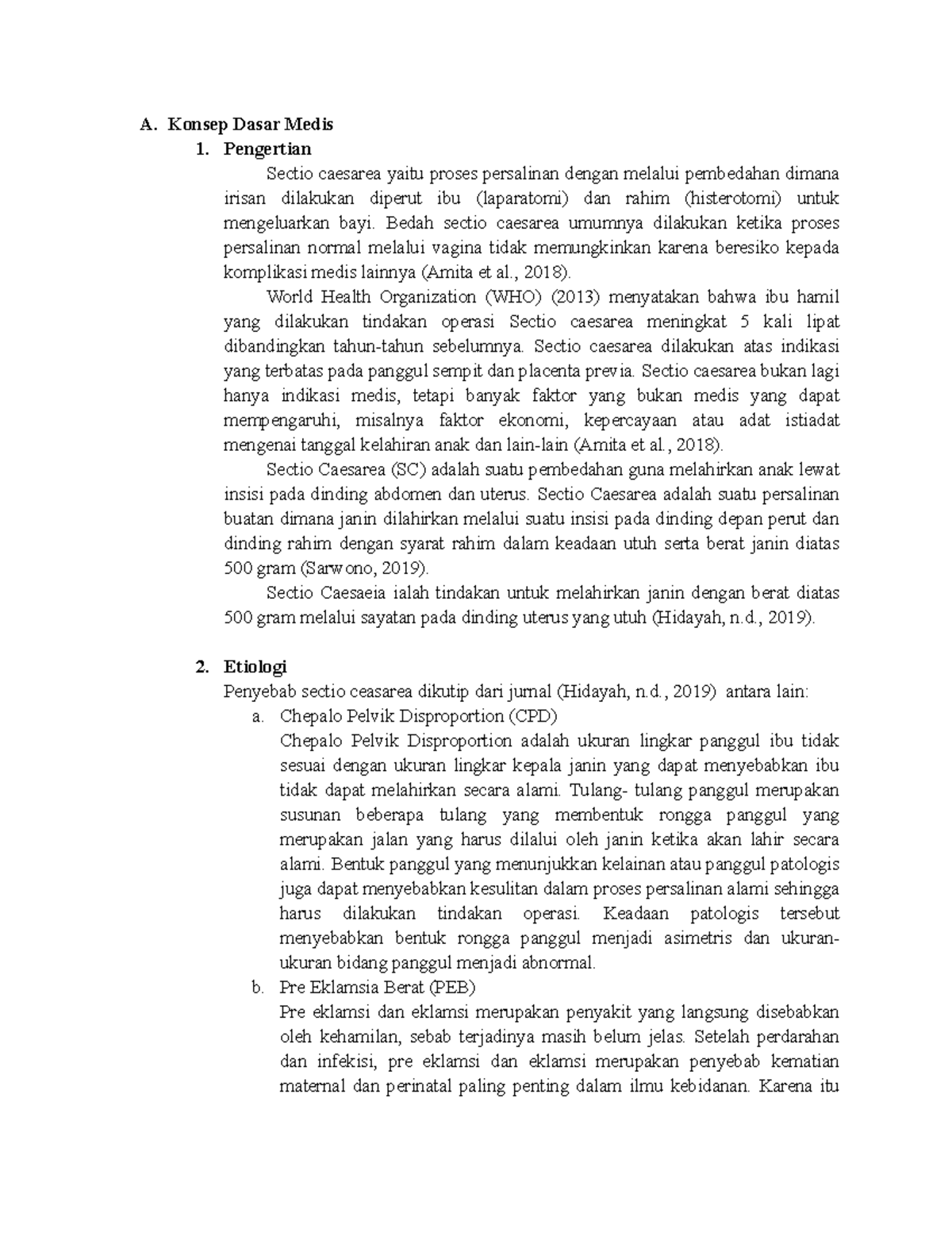 LP POST SC Angel - post sc - A. Konsep Dasar Medis 1. Pengertian Sectio ...