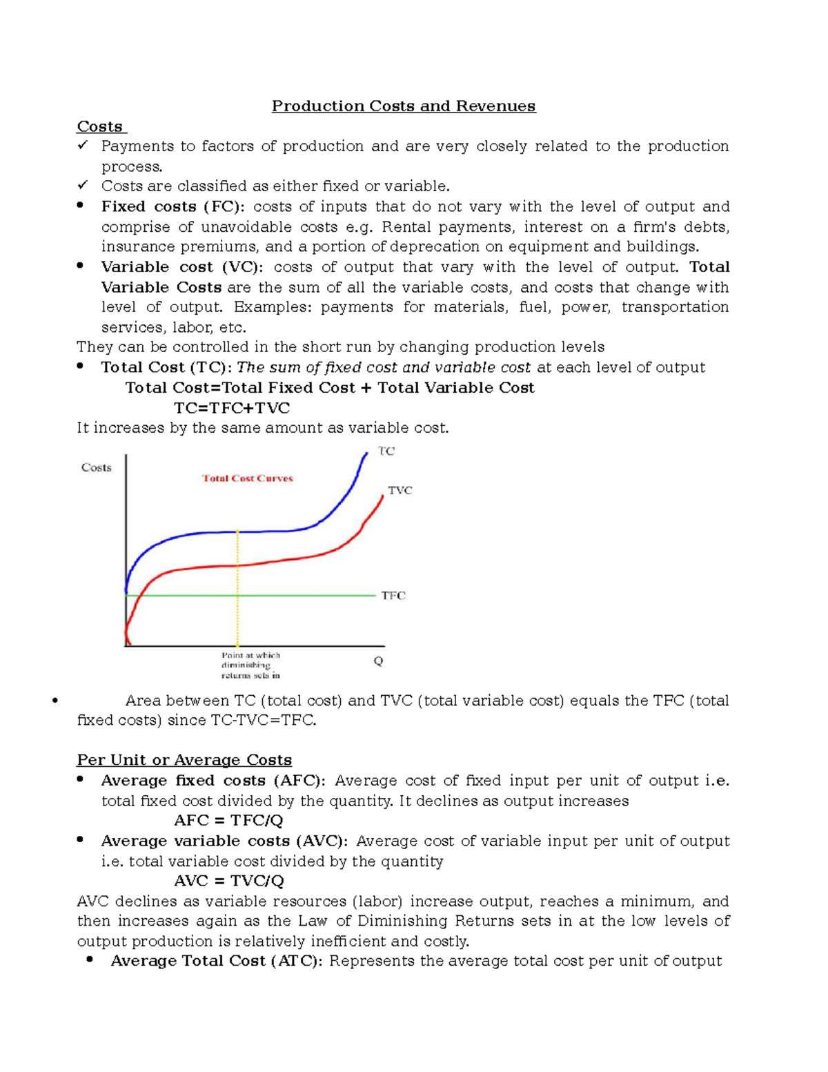 Production Costs and Revenues - Production Costs and Revenues Costs ...
