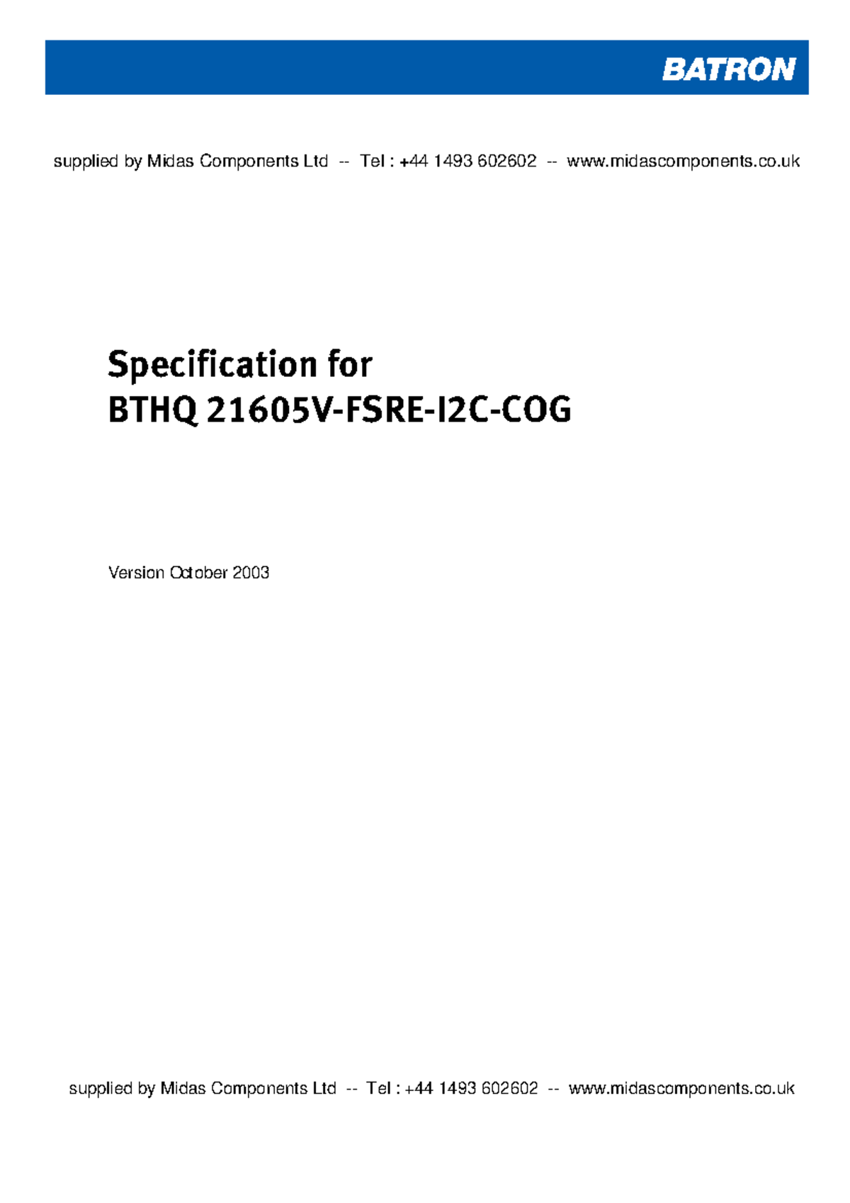 LCD datasheet - custom description - BATRON Specification for Version ...