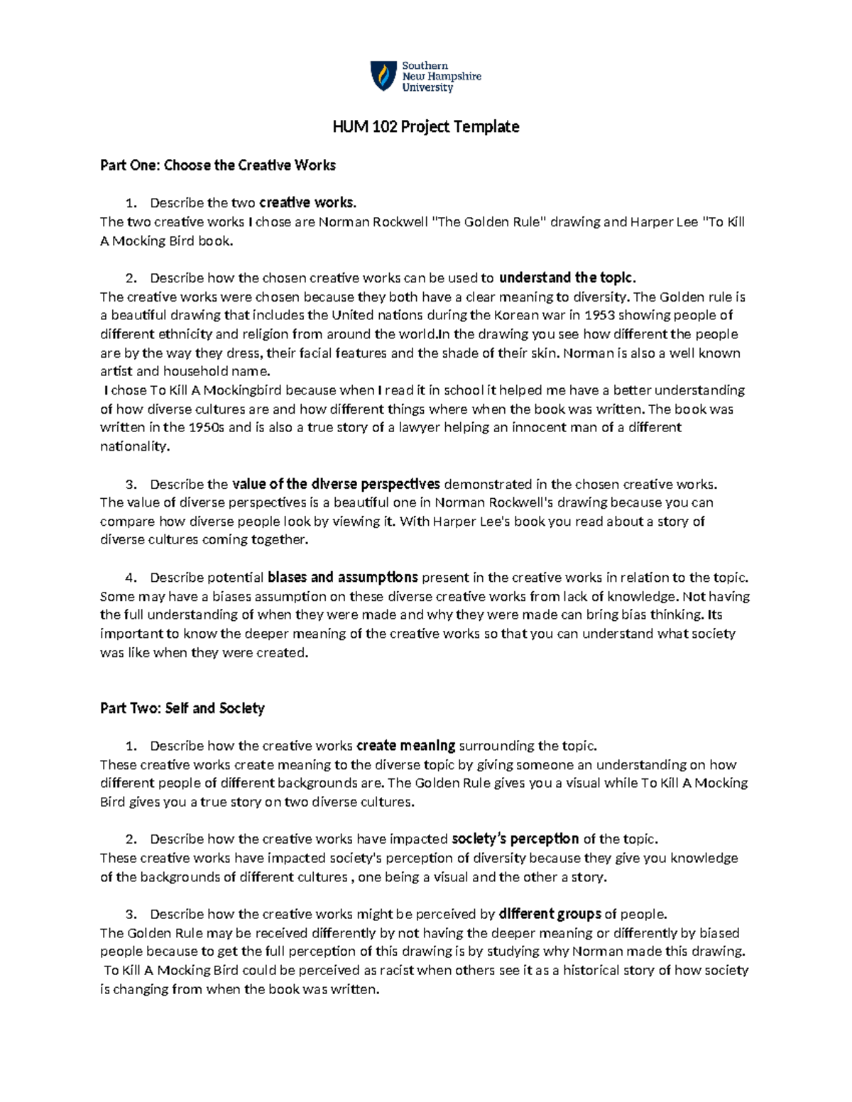 HUM 102 Project Template - HUM 102 Project Template Part One: Choose ...