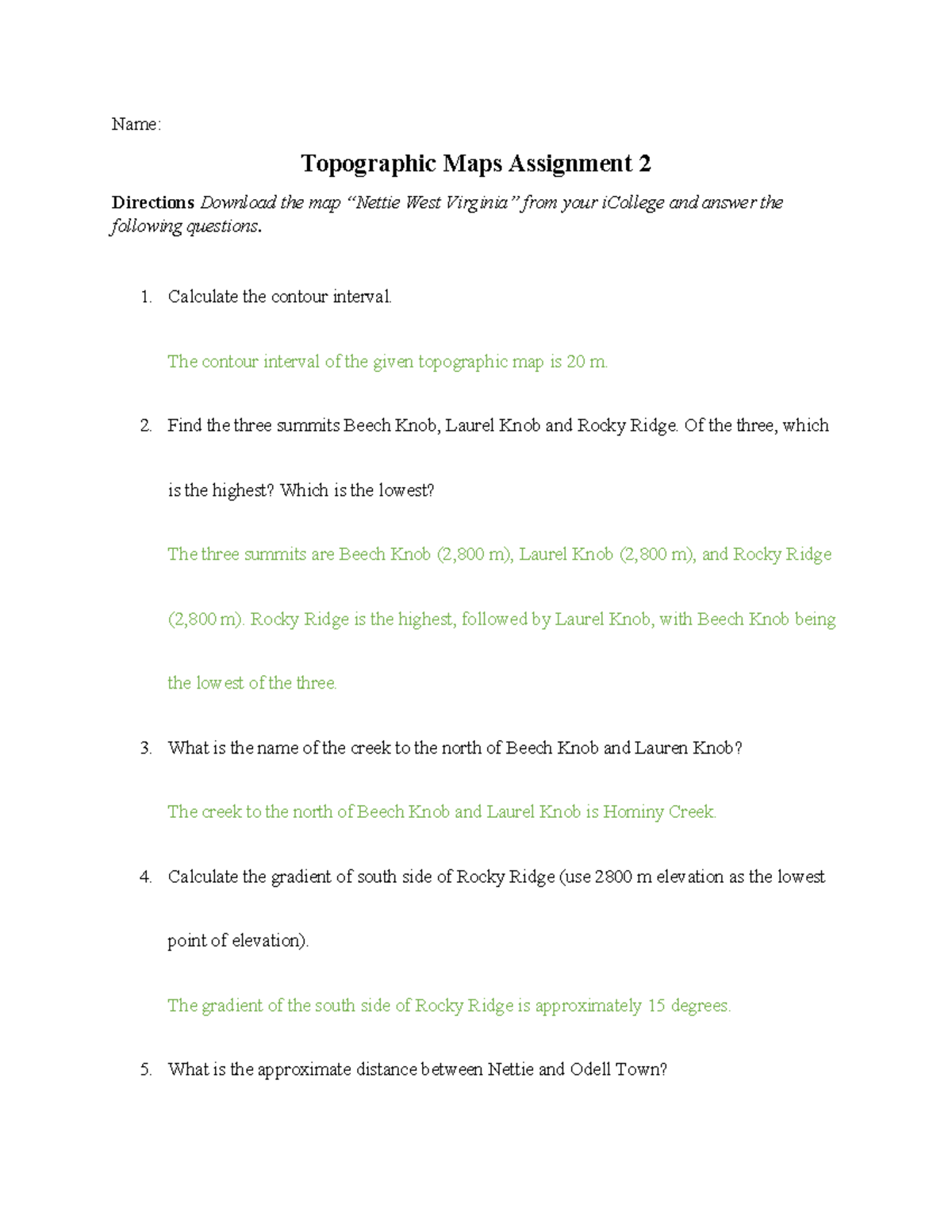 Topographic Maps Assignment 2 - Name: Topographic Maps Assignment 2 Directions Download the map ...