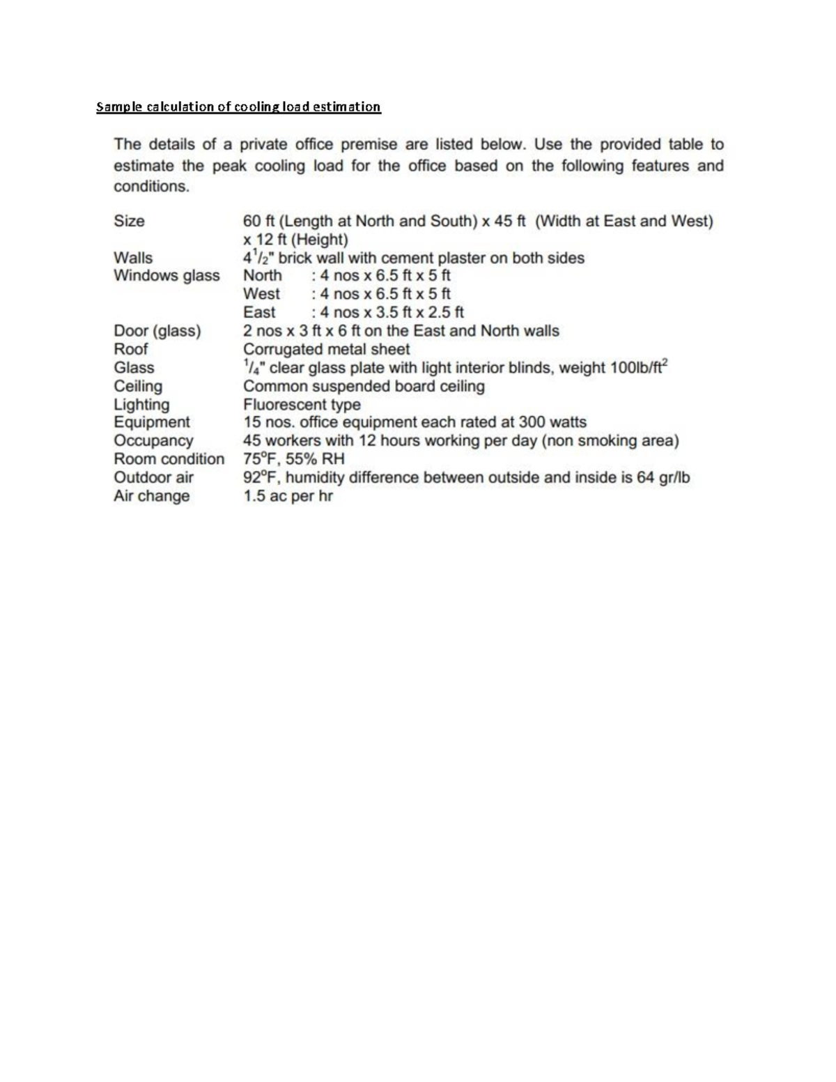 Sample calculation of cooling load estimation - Mechanical Engineering ...