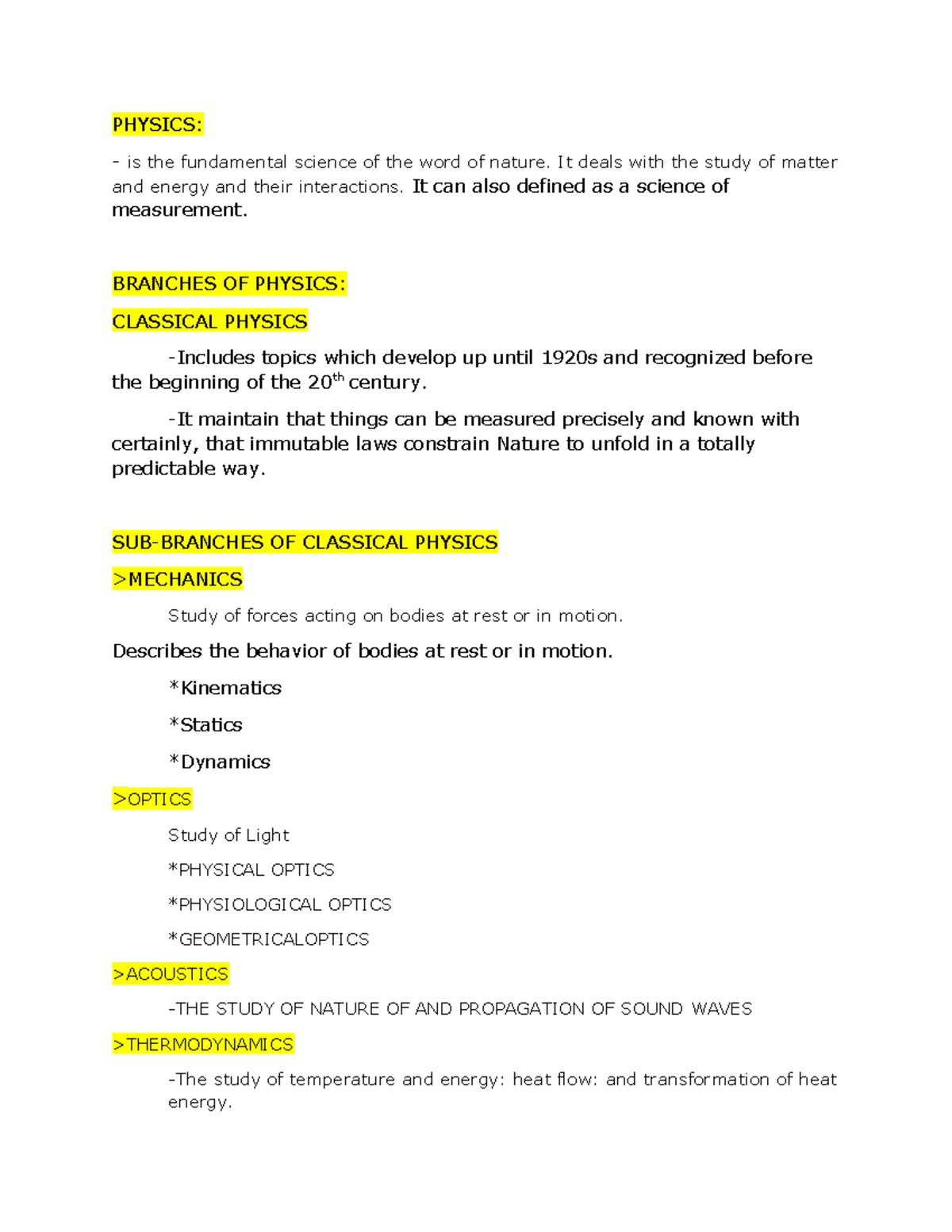 Physics Notes - PHYSICS: - is the fundamental science of the word of ...