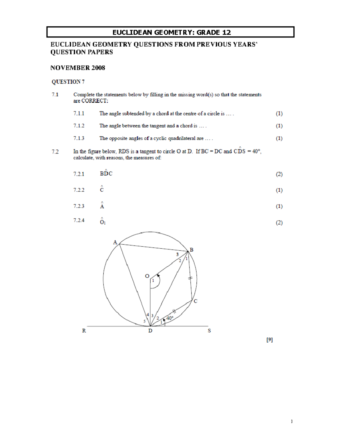 Euclidean Geometry Revision Papers Euclidean Geometry Questions From Previous Years Question