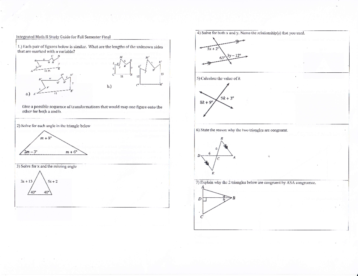 INT MATH II Final Exam Study Guide 1 - lntesrated Math II Study Guide ...