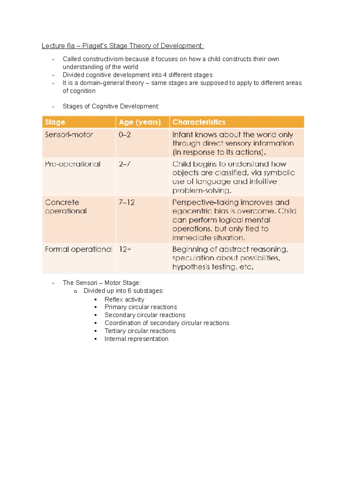 Piaget’s Stage Theory of Development - Lecture 6a – Piaget’s Stage ...