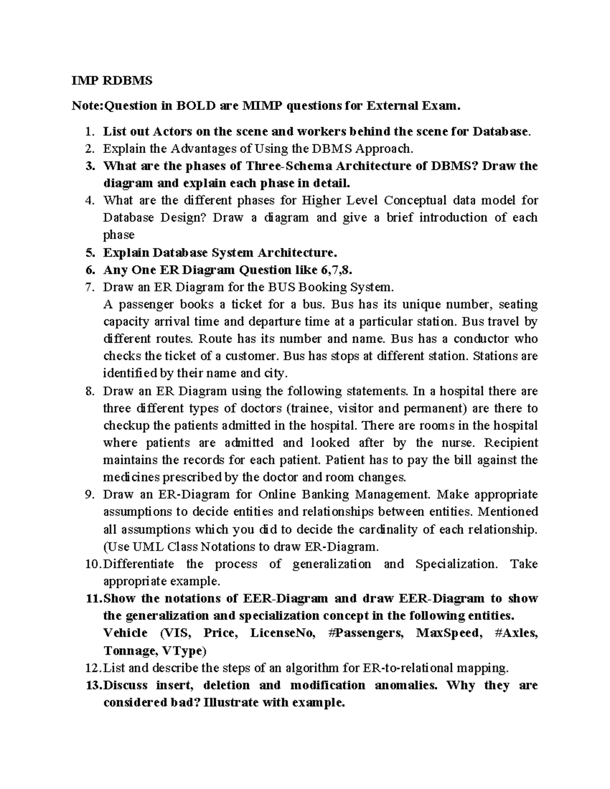 Rdbms Theory IMP Question list - IMP RDBMS Note:Question in BOLD are ...