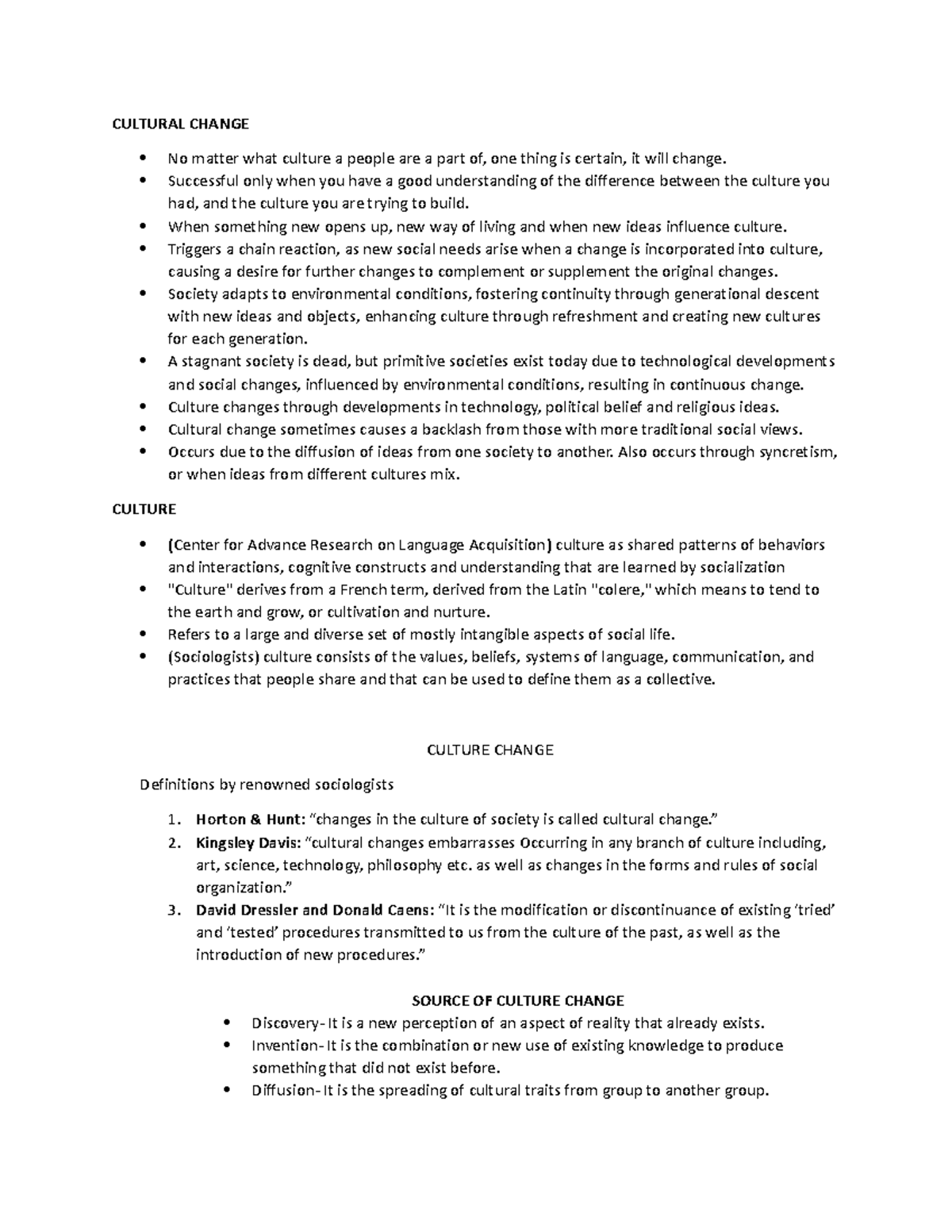 Cultural Change - Understanding Culture - CULTURAL CHANGE No matter ...