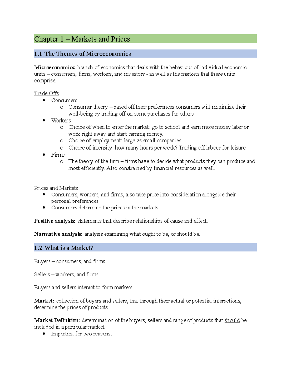 Chapter 1 - Markets and Prices - Chapter 1 – Markets and Prices 1 The ...