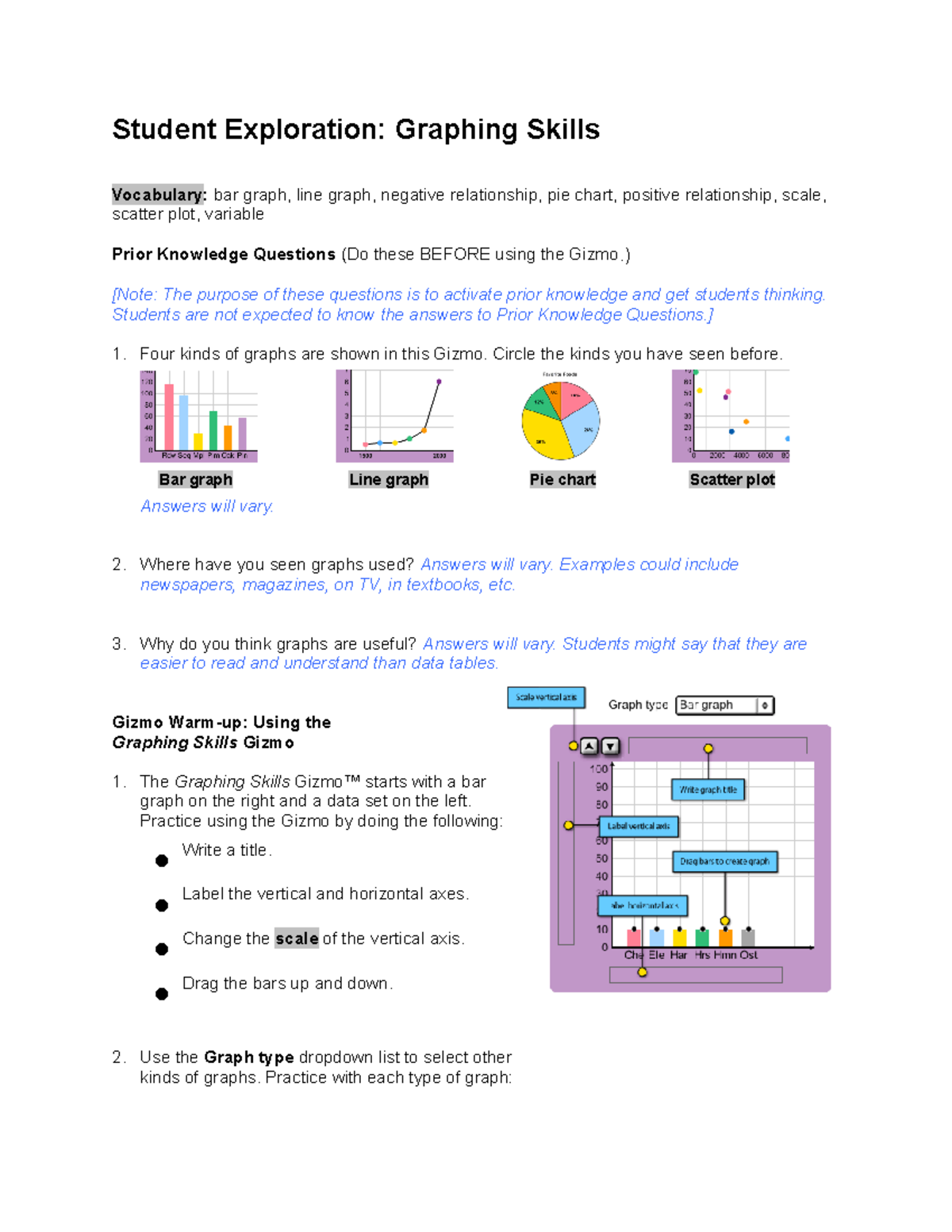 Graphing Skills SE Key - nnkkk - Student Exploration: Graphing Skills ...