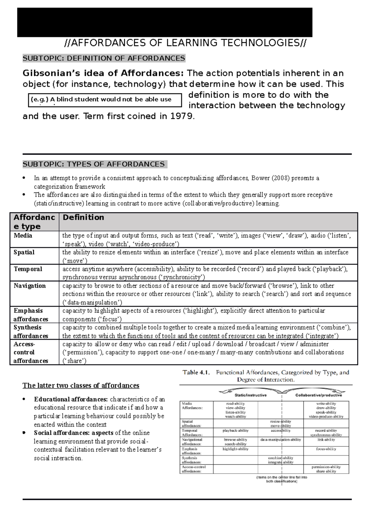 Lecture 4 - Afforances - Notes - //AFFORDANCES OF LEARNING TECHNOLOGIES ...