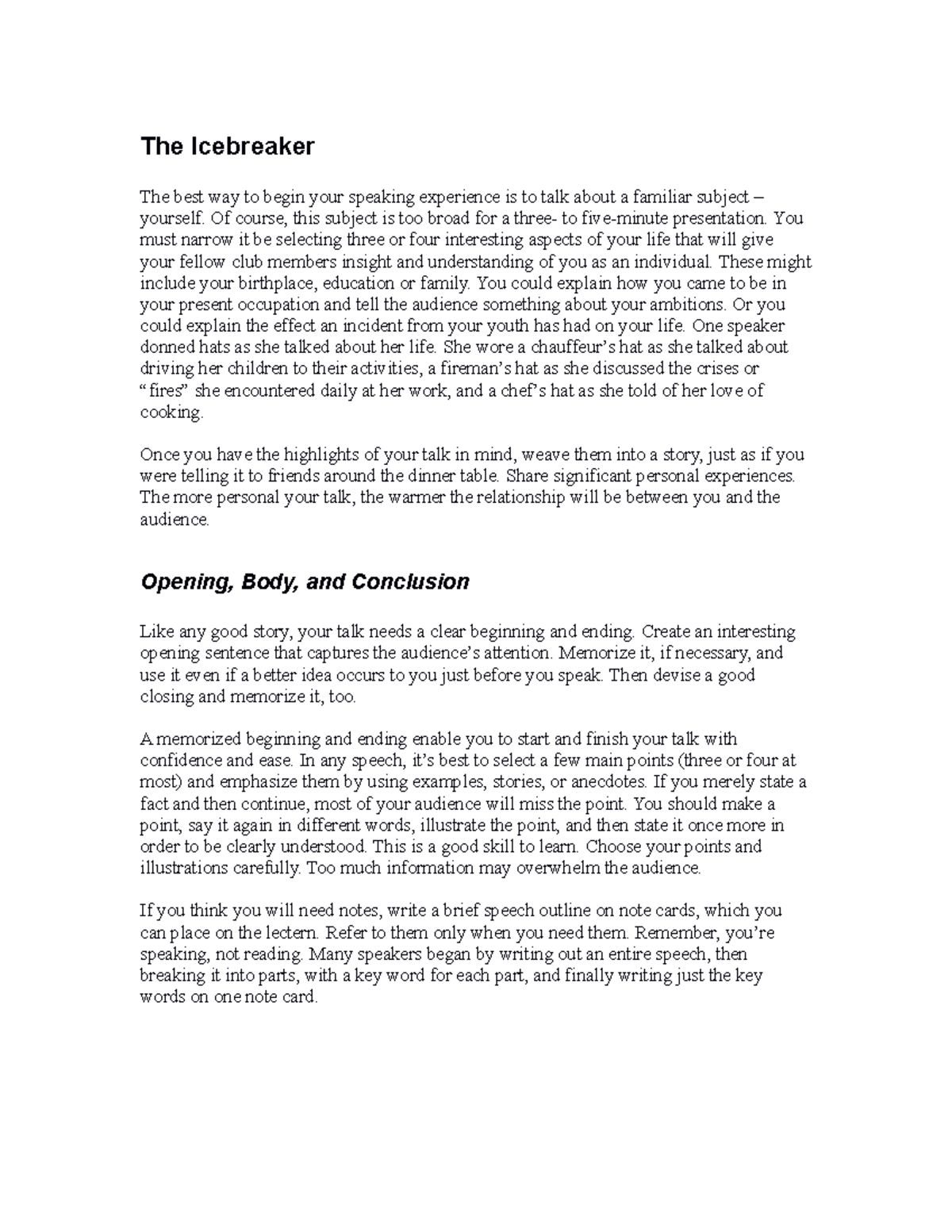 The Icebreaker - Structure and notes - The Icebreaker The best way to ...