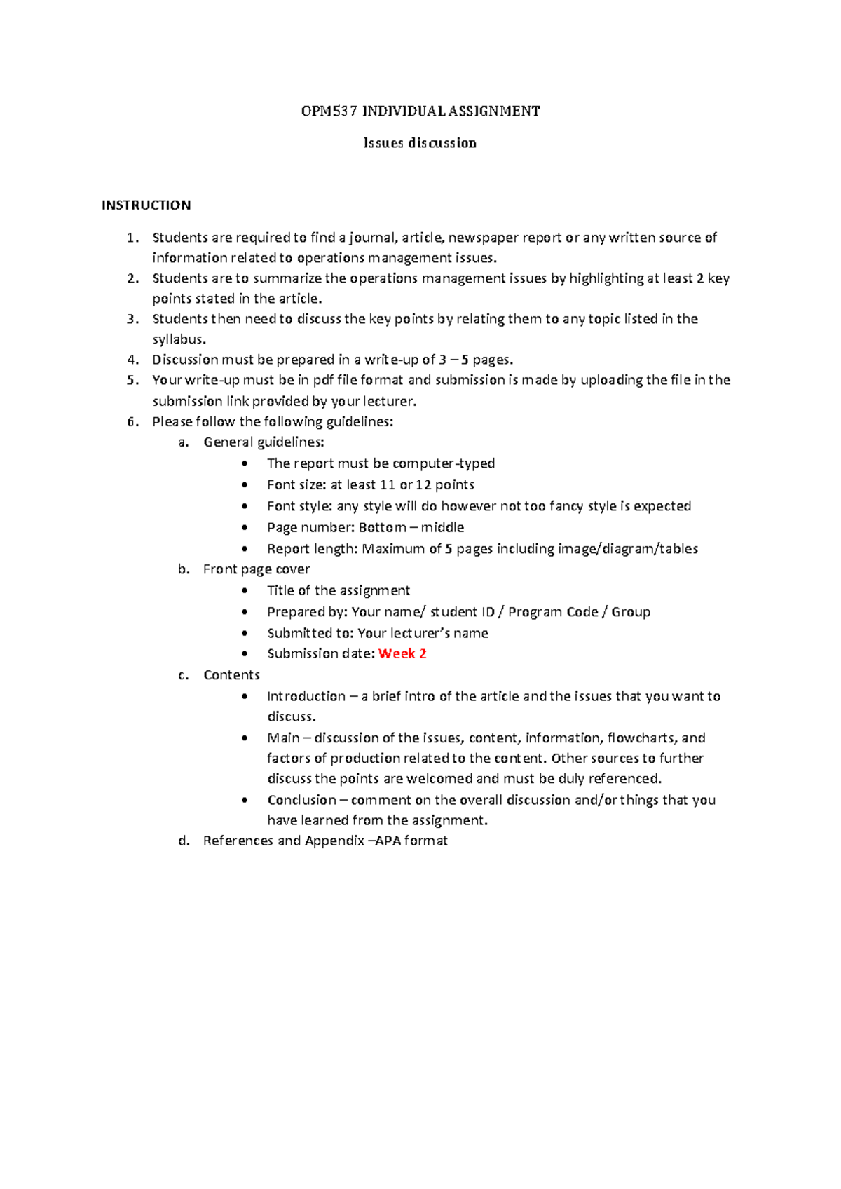 OPM537 Individual Assignment - OPM537 INDIVIDUAL ASSIGNMENT Issues ...