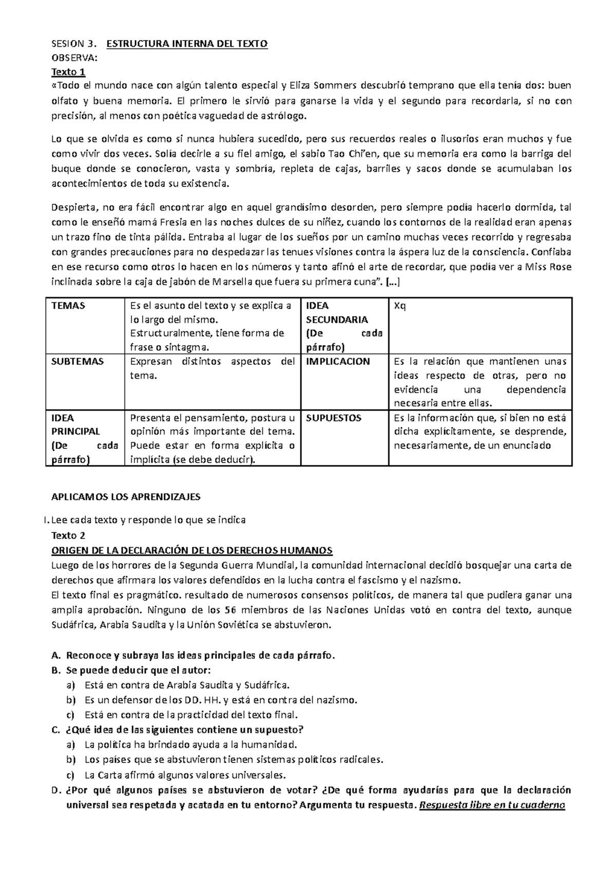 3. Estructura Interna DEL Texto - SESION 3. ESTRUCTURA INTERNA DEL ...
