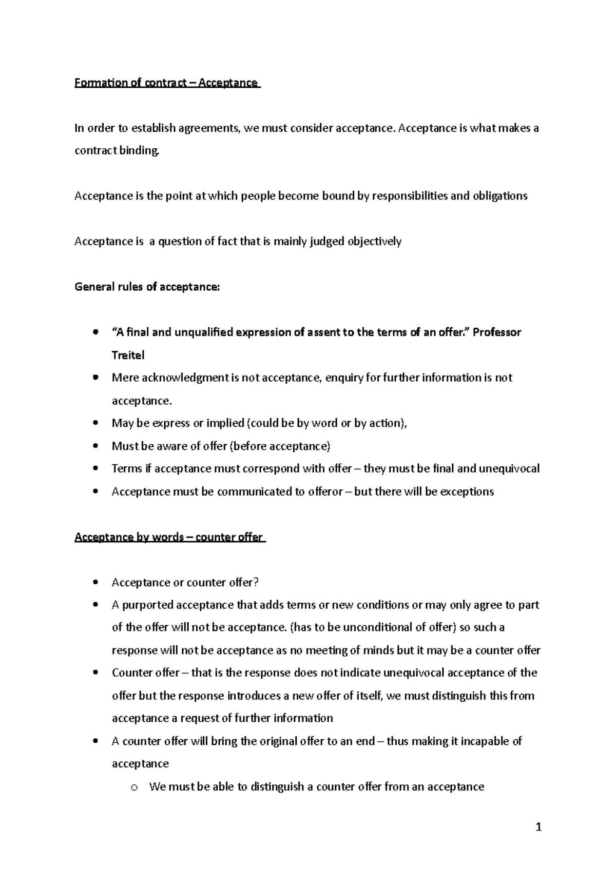 Formation of contract – Acceptance - Formation of contract – Acceptance ...