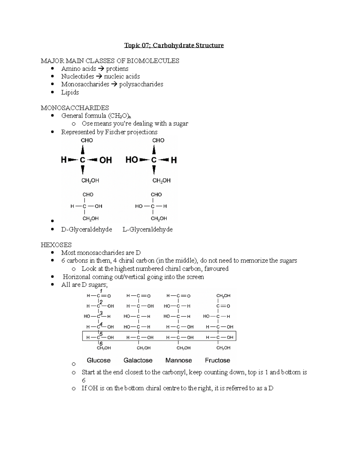 Lecture 7 - Carbohydrate Structures - Topic 07; Carbohydrate Structure ...
