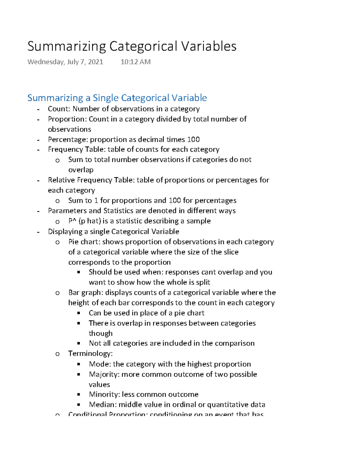 Summarizing Categorical Variables - Summarizing a Single Categorical Variable Count: Number of ...
