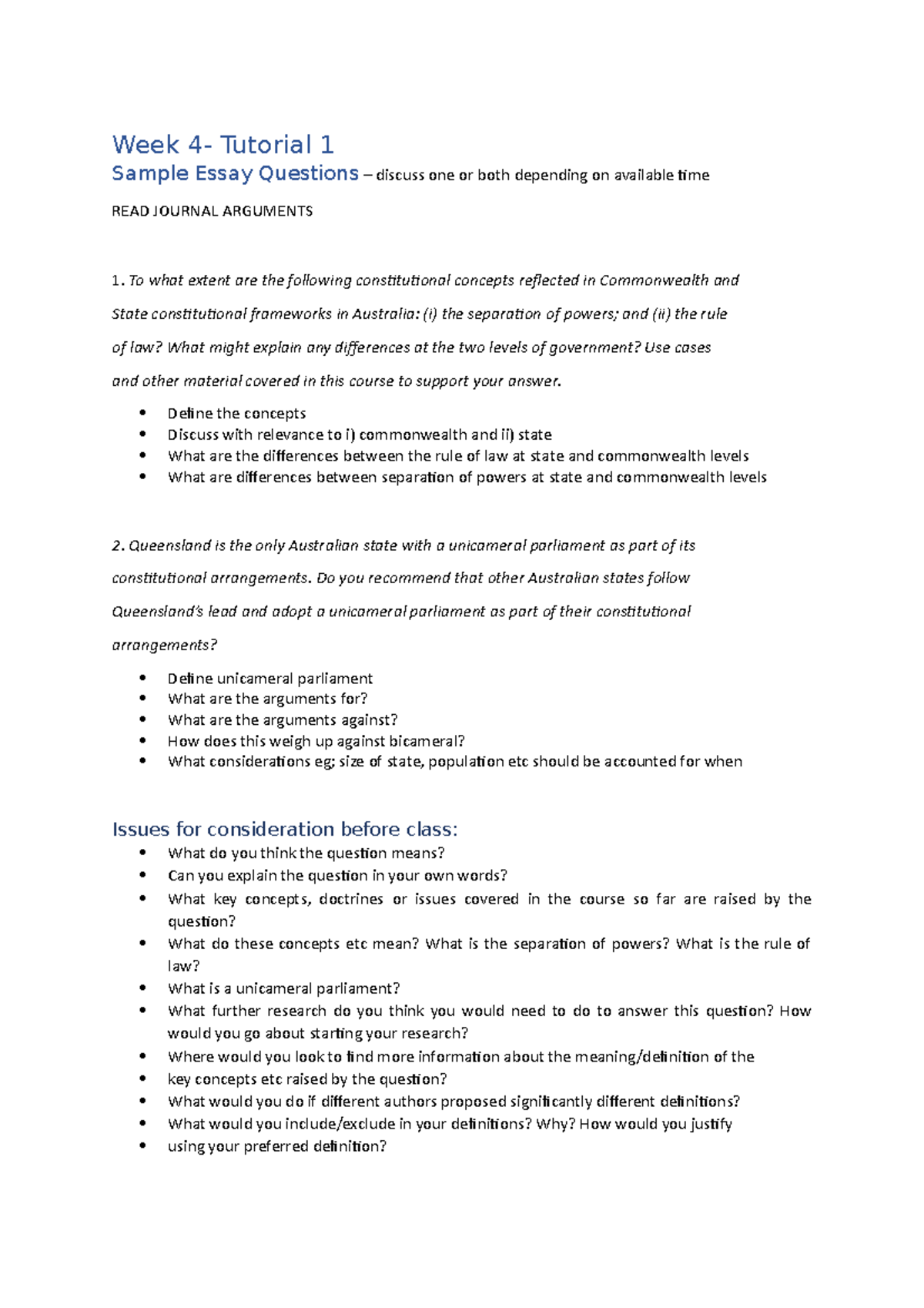 APL tutorial questions - Week 4- Tutorial 1 Sample Essay Questions ...