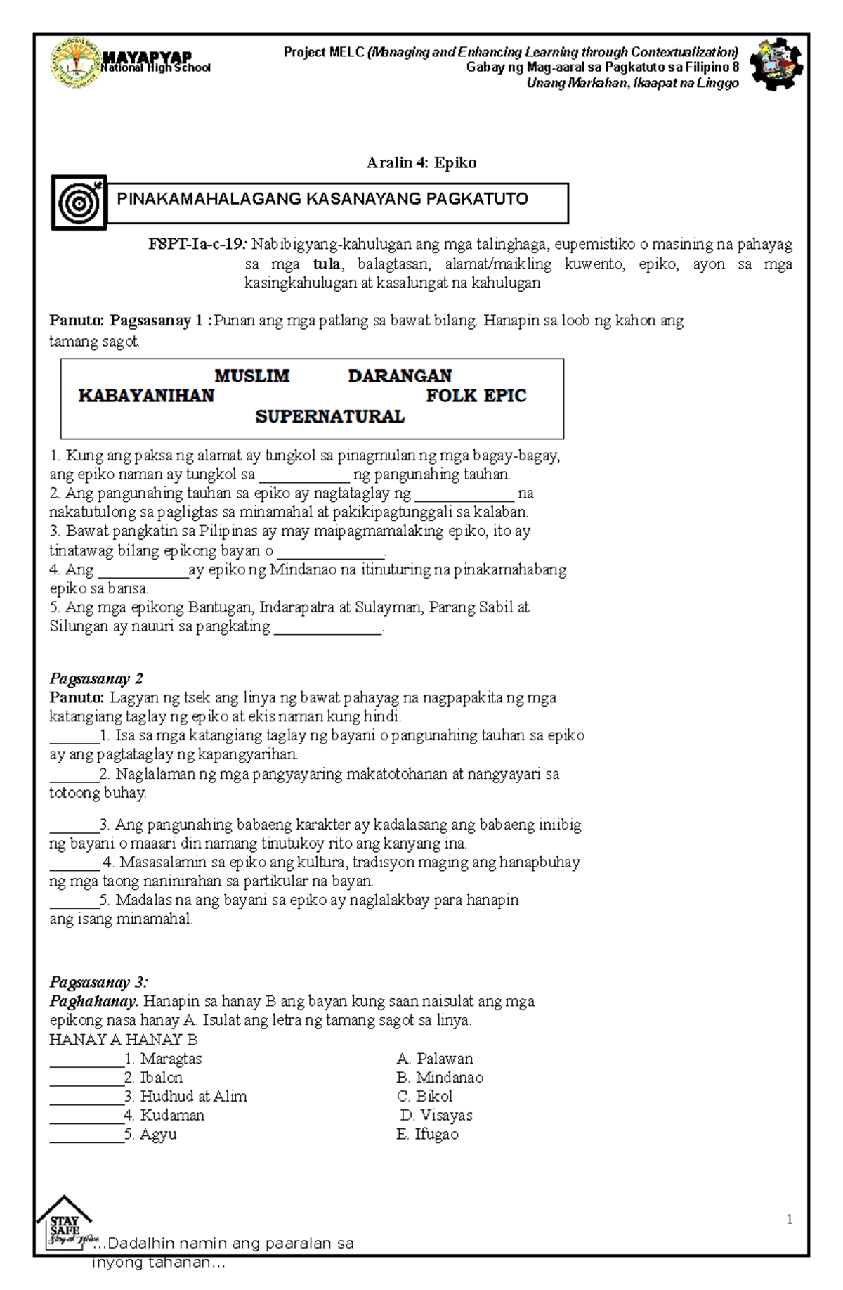 Module week 4 - SAMPLE WORKSHEET - .. namin ang paaralan sa inyong ...