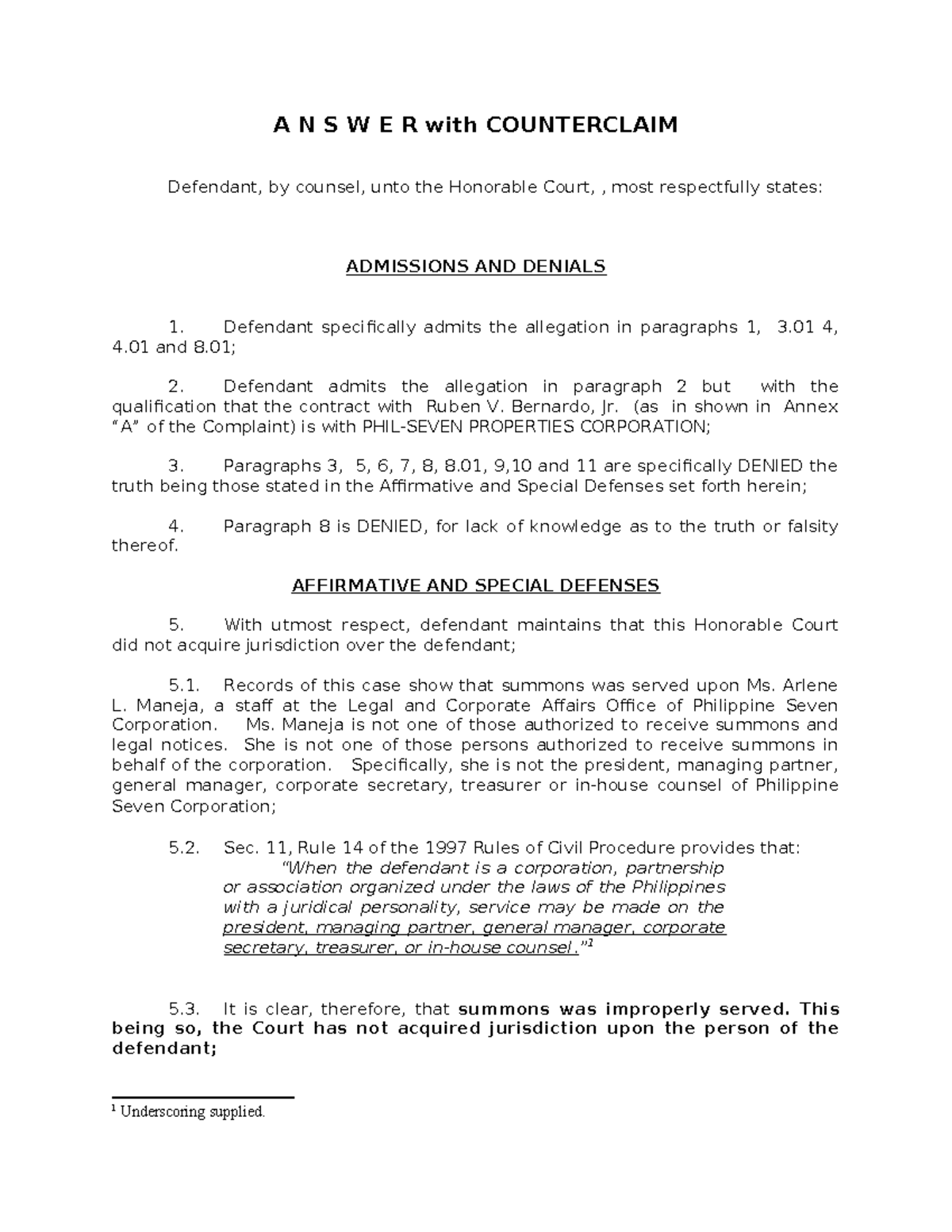 Answer-with-counterclaim - A N S W E R with COUNTERCLAIM Defendant, by ...