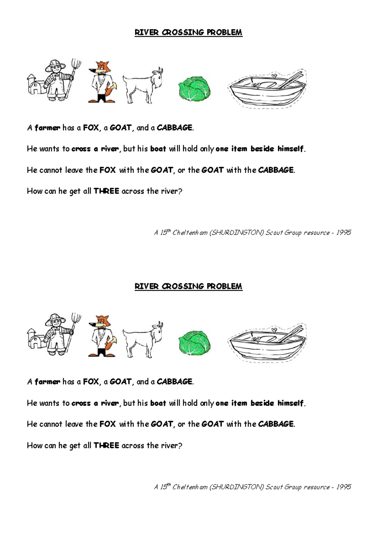 River Crossing Problem - RIVER CROSSING PROBLEM A farmer has a FOX, a ...