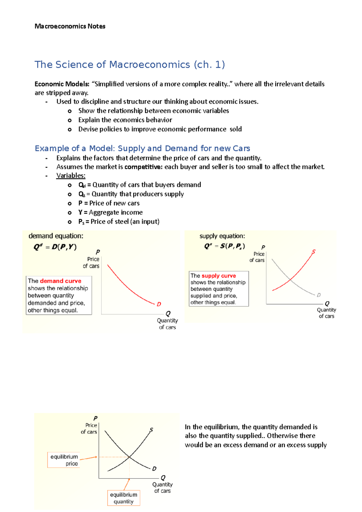 Macroeconomics Notes - The Science of Macroeconomics (ch. 1) Economic ...