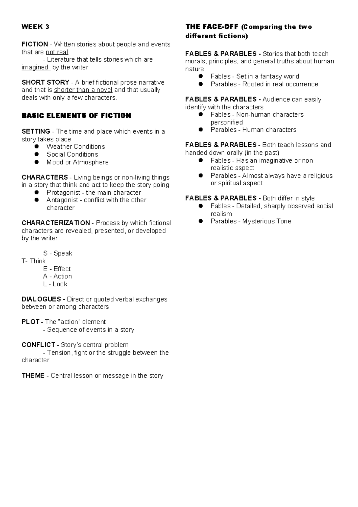 WEEK 3 - WEEK 3 - WEEK 3 FICTION - Written stories about people and ...