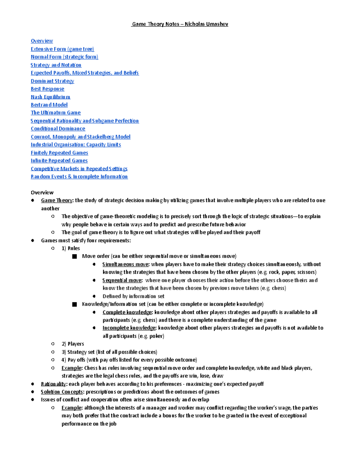 Game Theory Primer - notes - Game Theory Notes – Nicholas Umashev ...