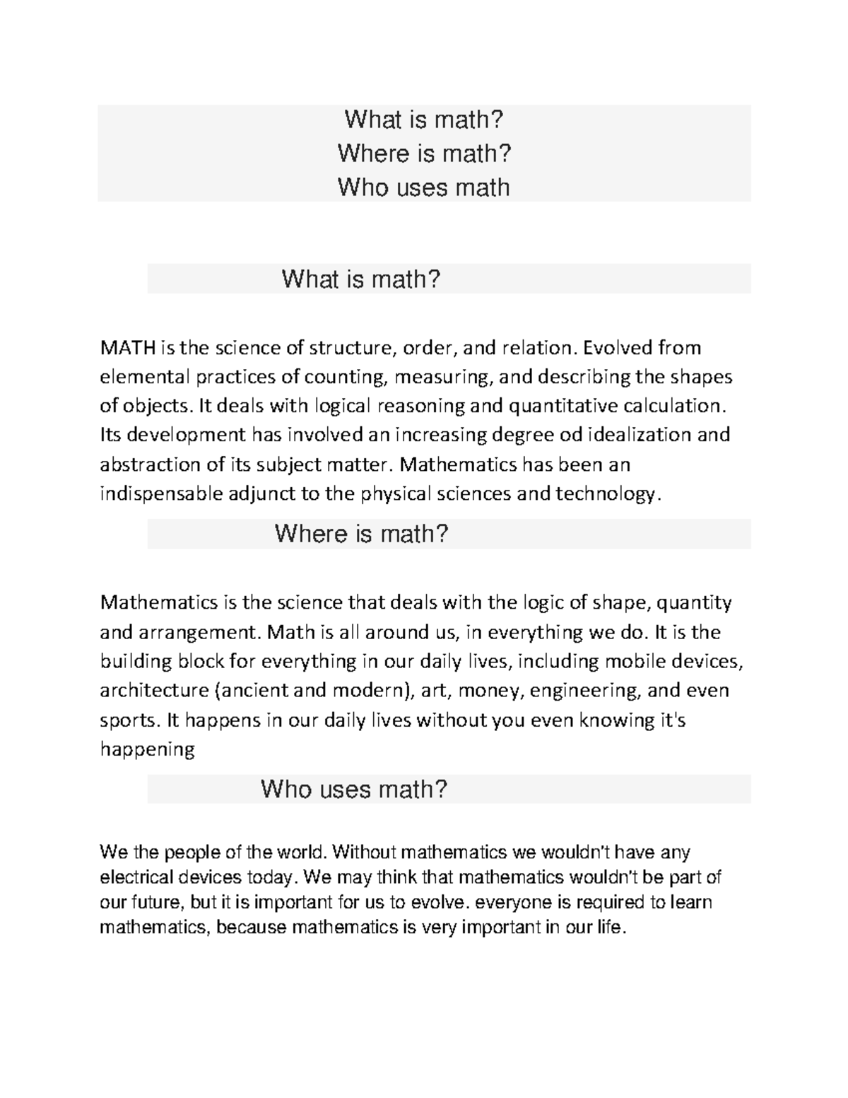jaden smith article - What is math? Where is math? Who uses math What ...