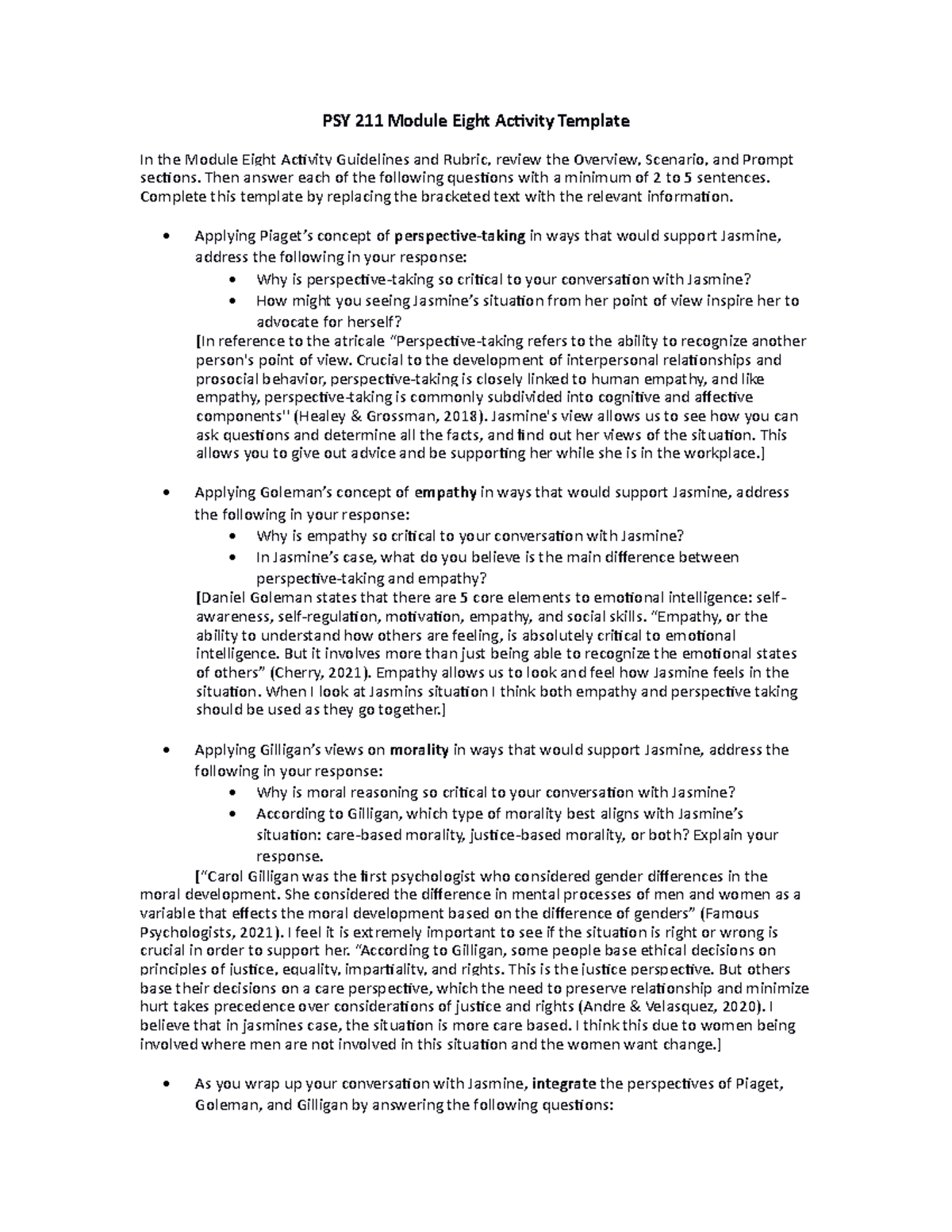 PSY 211 Module Eight Activity Template - Then answer each of the ...