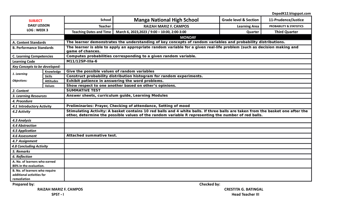 Monday week 4 - blblvov - DepedK12.blogspot SUBJECT DAILY LESSON LOG ...
