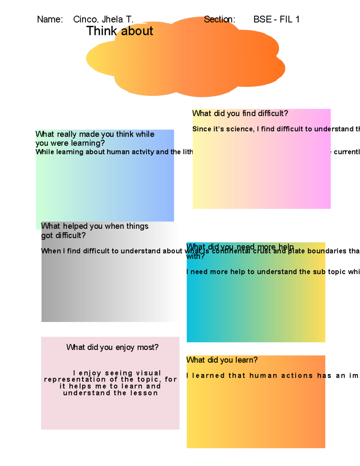 Science Reflection - What really made you think while you were learning ...