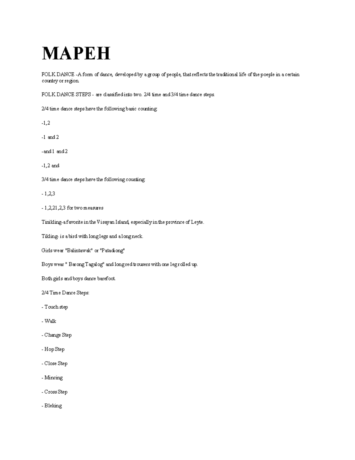 Mapeh - iavdyvaidbwacbpo;alwnd liwjshdx8y - MAPEH FOLK DANCE -A form of ...