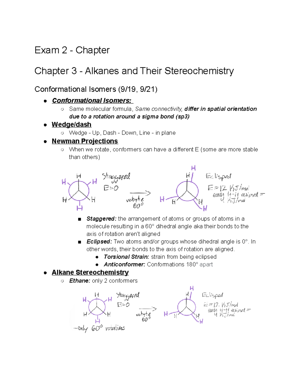 O-chem Exam 2 - Chapters - Exam 2 - Chapter Chapter 3 - Alkanes and ...