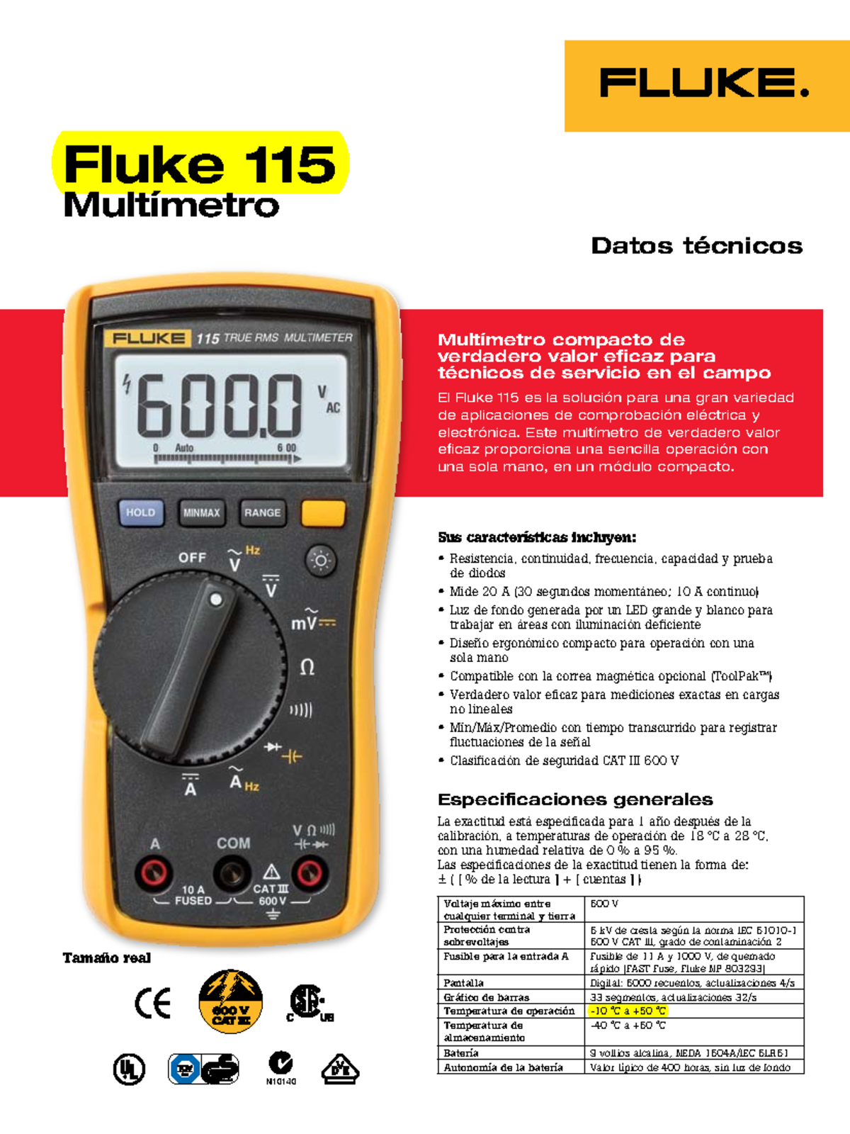 3.- Multímetro- Fluke 115 ok - Datos técnicos Fluke 115 Multímetro Sus ...