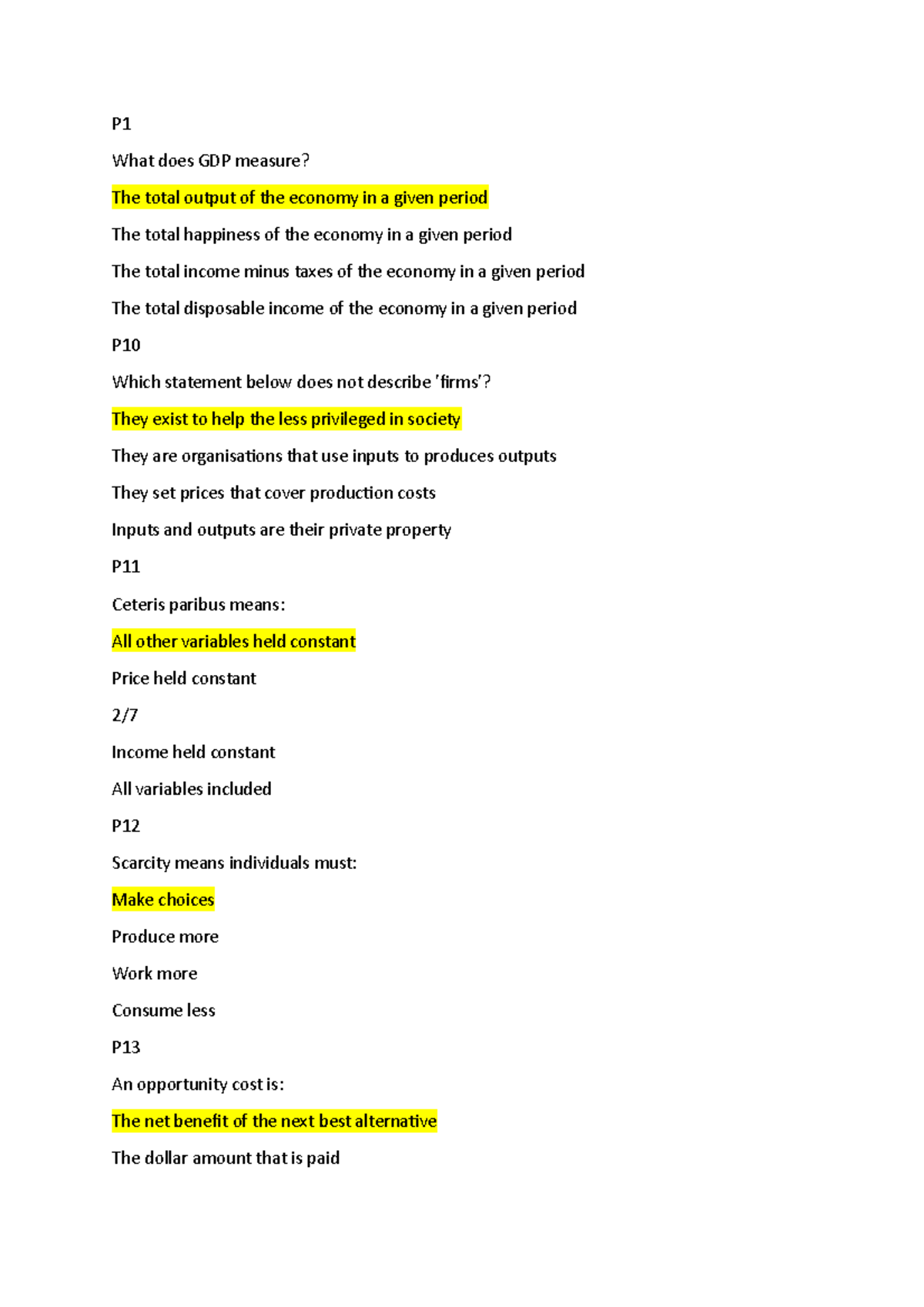 Econ Practice quiz questions and solutions - P What does GDP measure ...