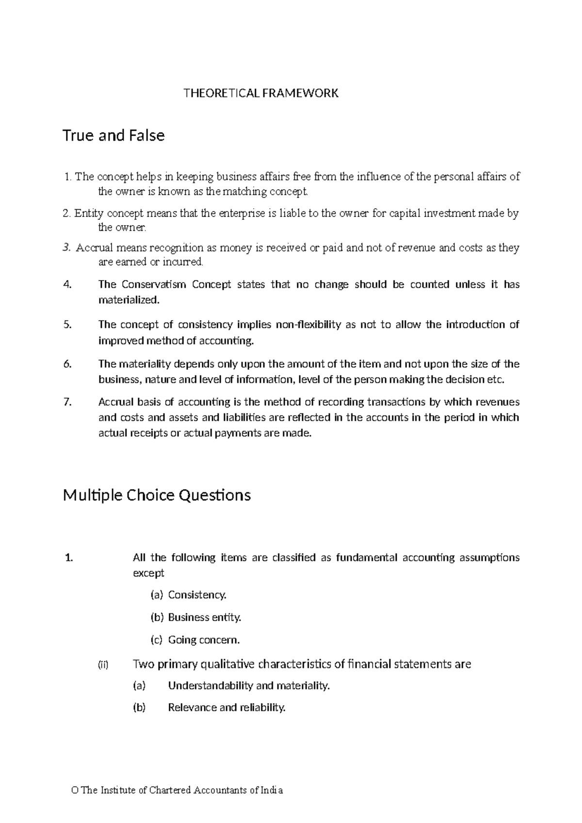 True and False - THEORETICAL FRAMEWORK True and False 1. The concept ...
