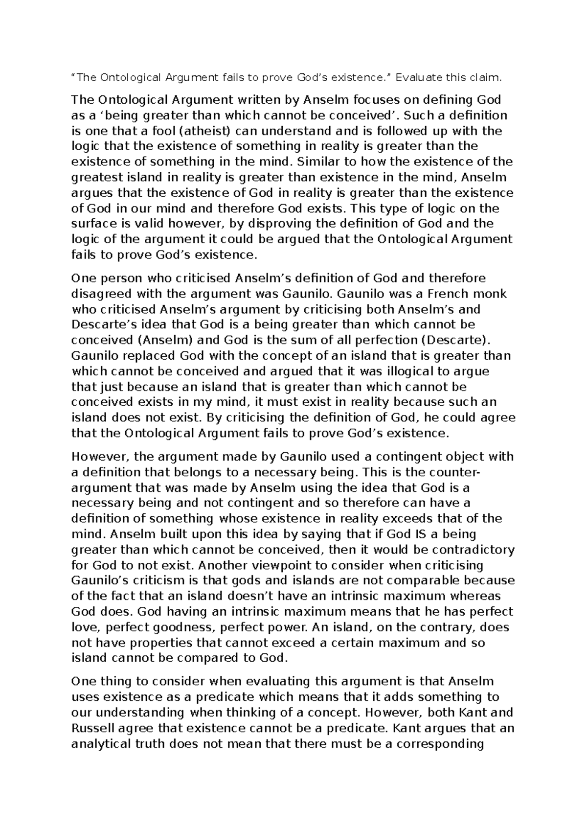"The Ontological Argument fails to prove God" (15) - “The Ontological ...