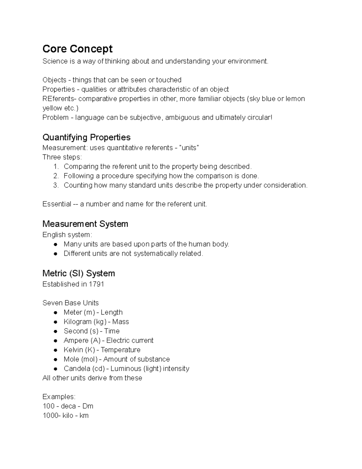 SCI 165 CH. 1 Notes - Core Concept Science is a way of thinking about ...