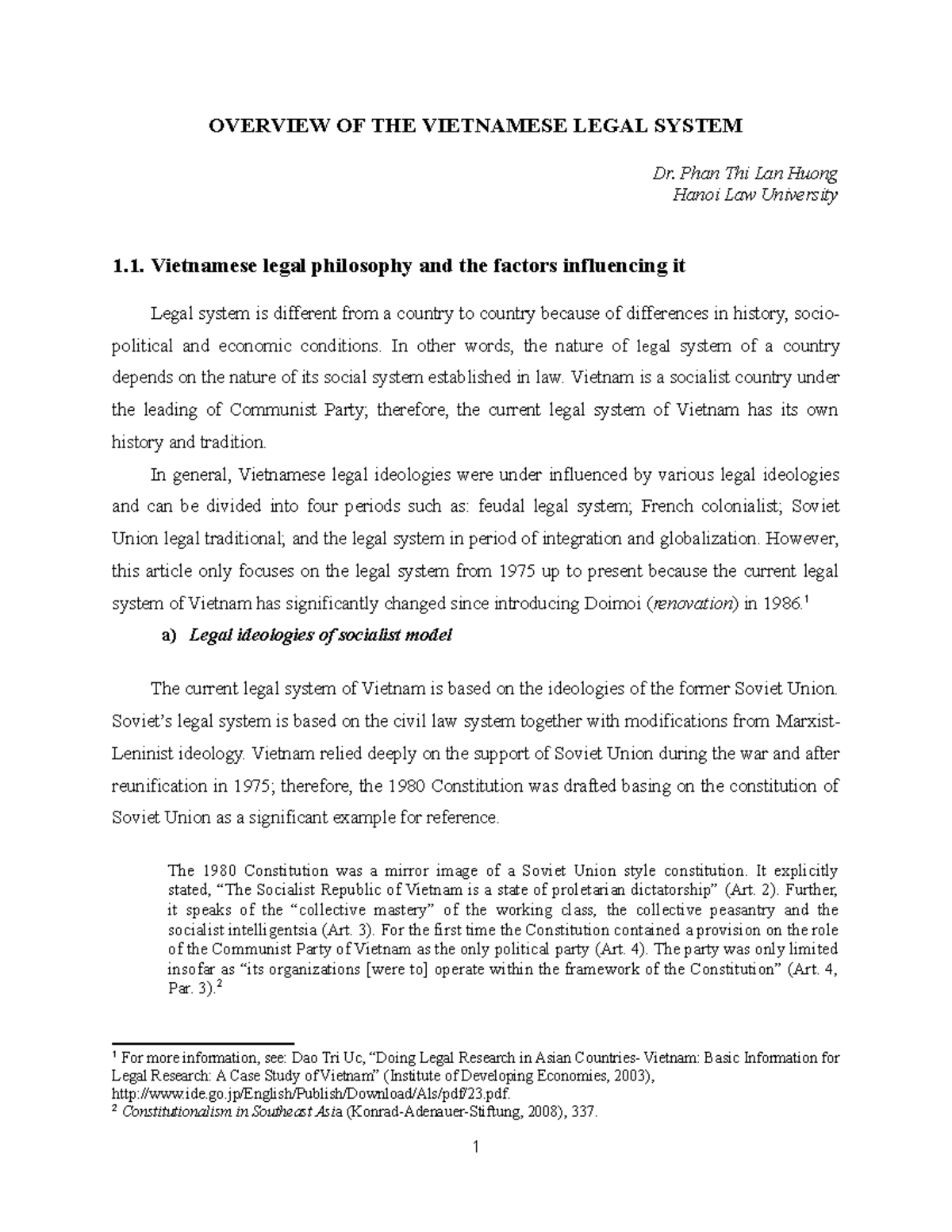 Overview OF THE Vietnamese Legal System - OVERVIEW OF THE VIETNAMESE LEGAL SYSTEM Dr. Phan Thi ...